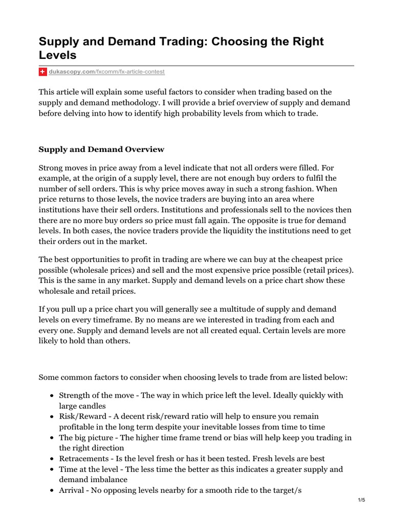 Supply and Demand Trading Choosing The Right Levels | PDF | Demand ...