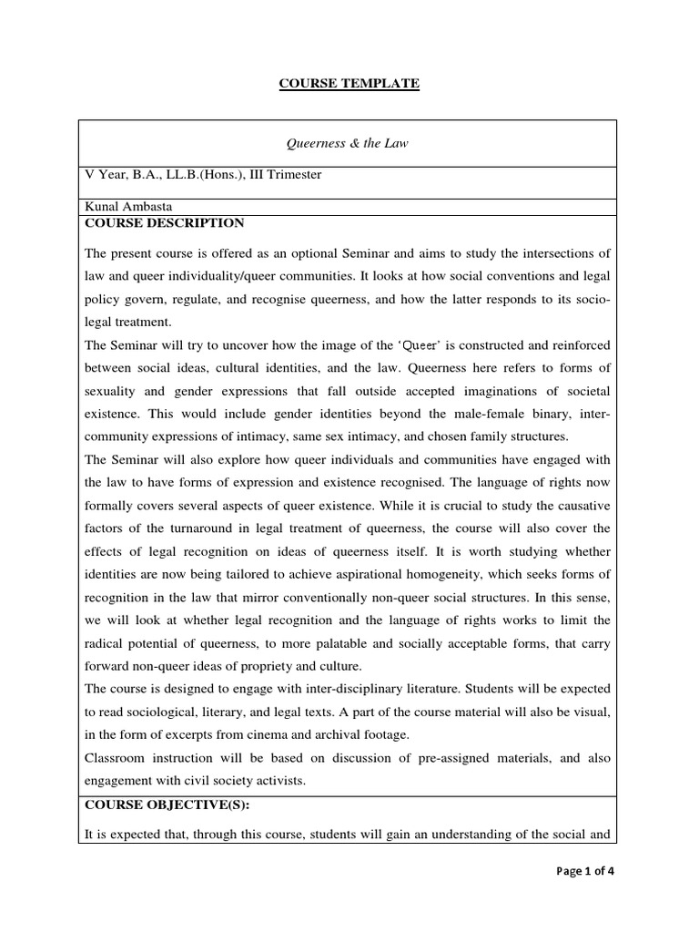 Course Outline PDF | PDF | Queer Theory | LGBTQIA+ Studies