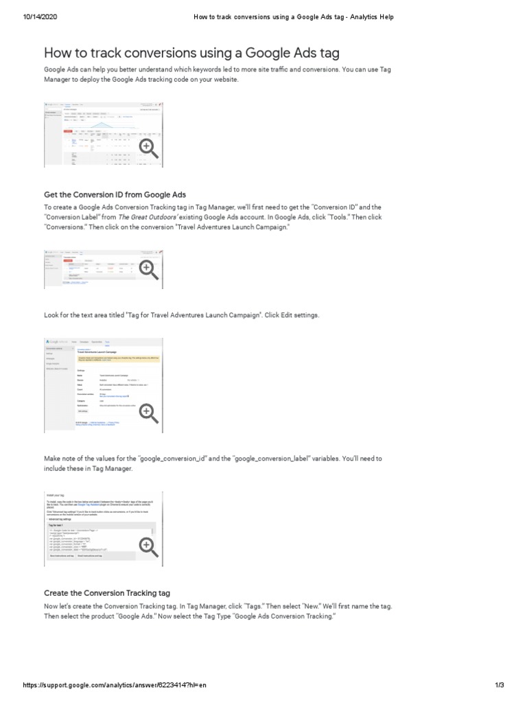 How To Track Conversions Using A Google Ads Tag - Analytics Help | PDF ...