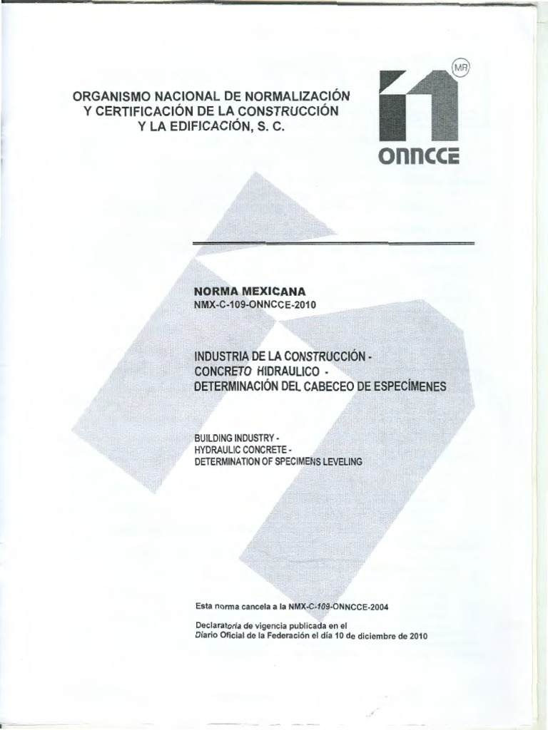 Nmx-c-109 Cabeceo de Especimenes-Onncce-2010 | PDF | Hormigón | Cemento