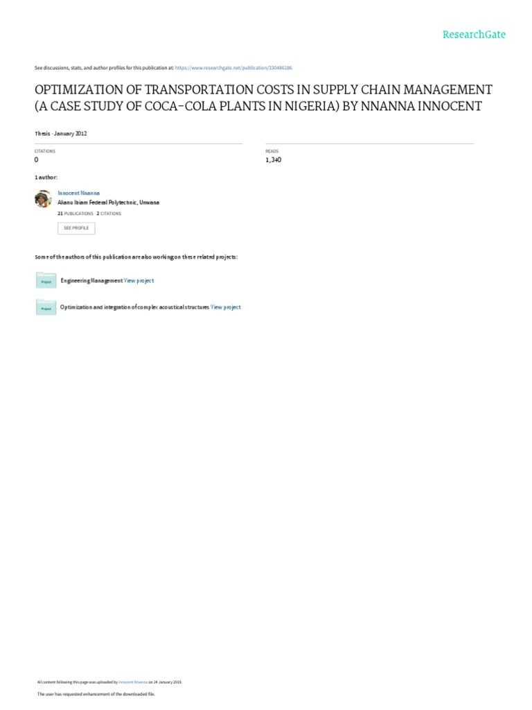 Optimization of Transportation Costs in Supply Cha PDF | PDF | Supply ...