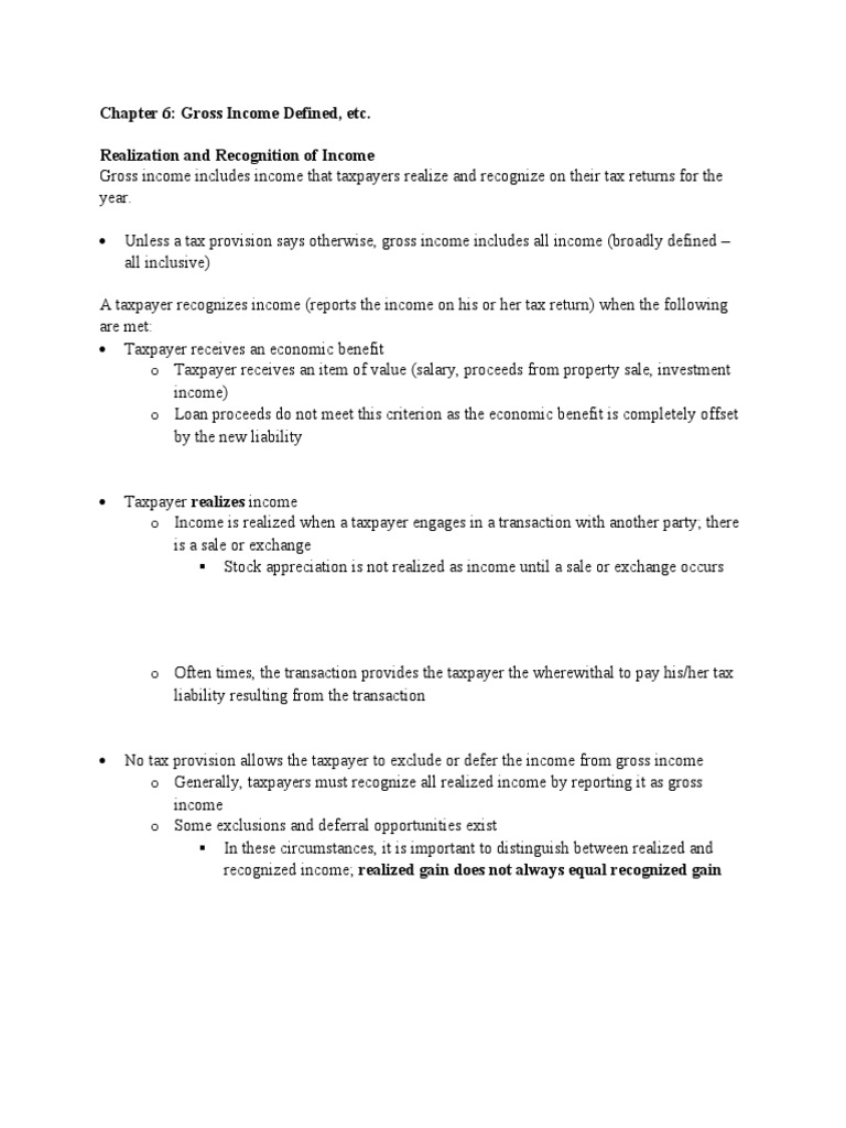 Gross Income: Realization and Recognition | PDF | Gross Income | Taxpayer