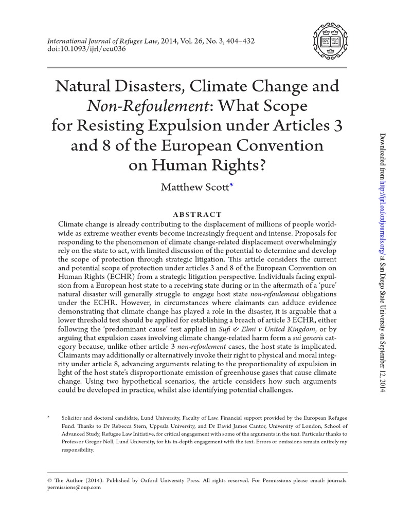 Natural Disasters, Climate Change and For Resisting Expulsion Under ...