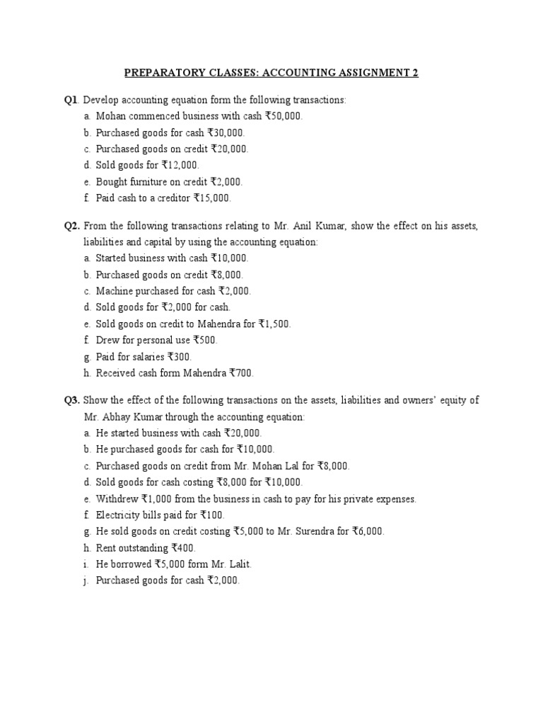 A2 - Accounting Equation | PDF