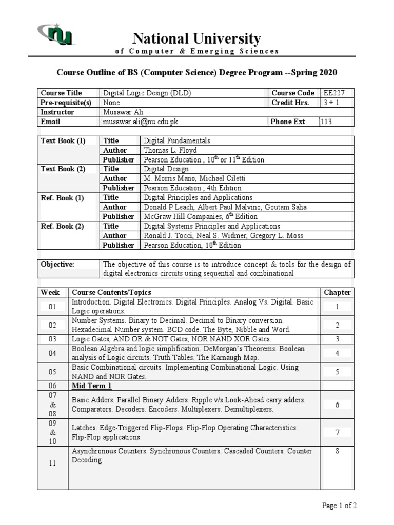 National University: Course Outline of BS (Computer Science) Degree ...