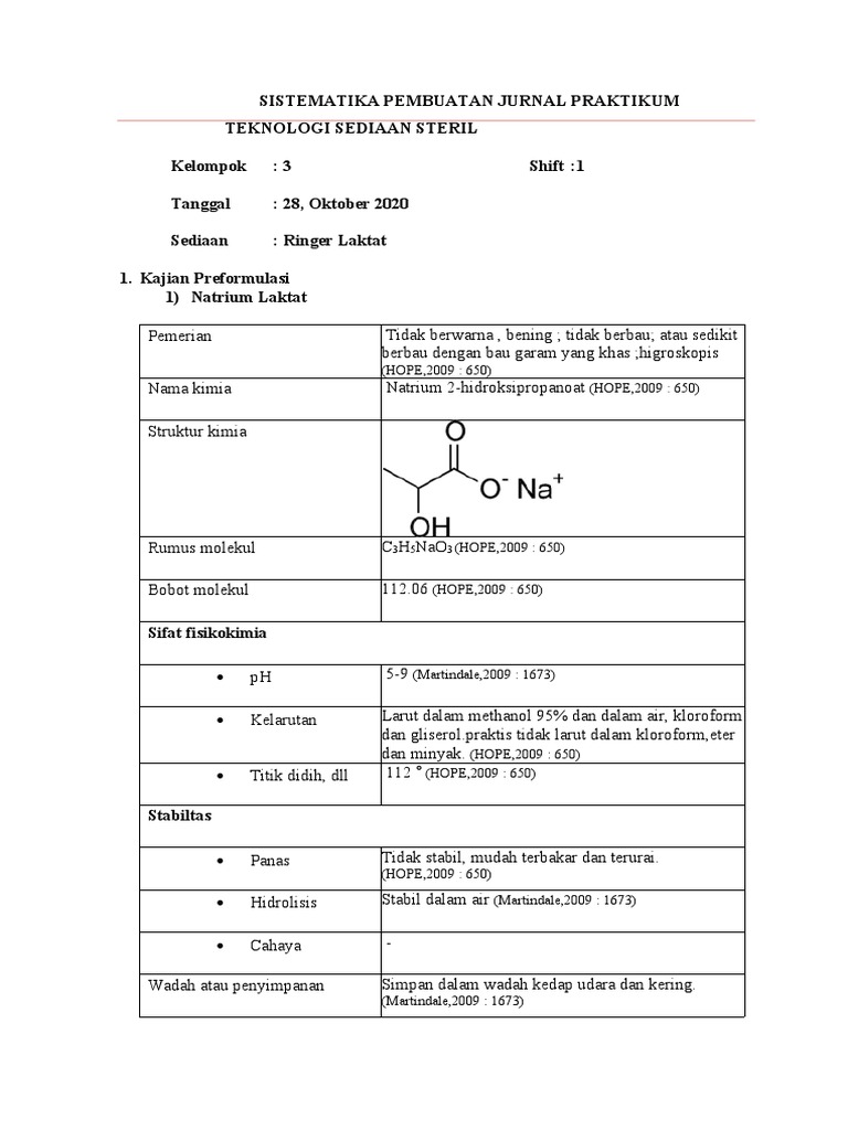 Jurnal Preformulasi Ringer Lactat | PDF
