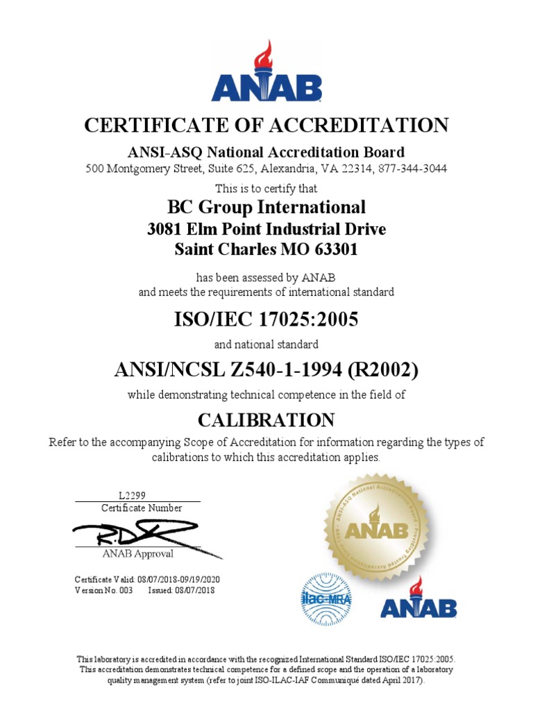 ISO - 17025 - Certificate - Accreditation BC GROUP | PDF