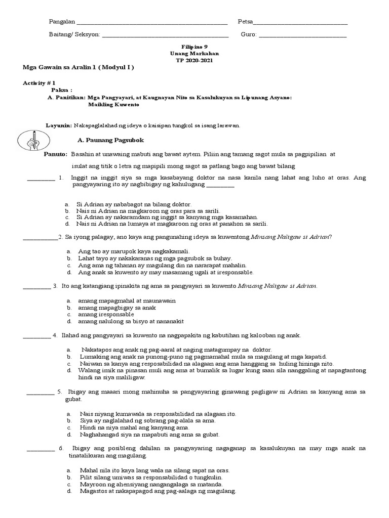 Activity Sheet Grade 9 2021 | PDF