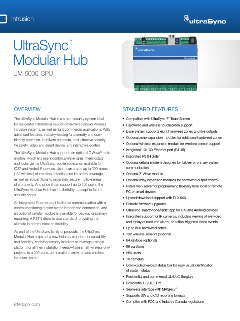 Ultrasync Modular Hub: Um-5000-Cpu | PDF | Security Alarm | Wireless