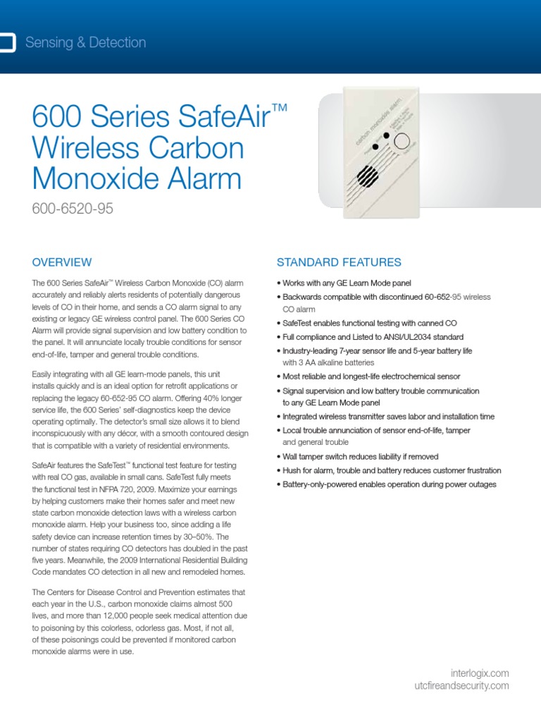 CO Wireless Detector Series 600 Safe Air ITI | PDF | Electrical ...