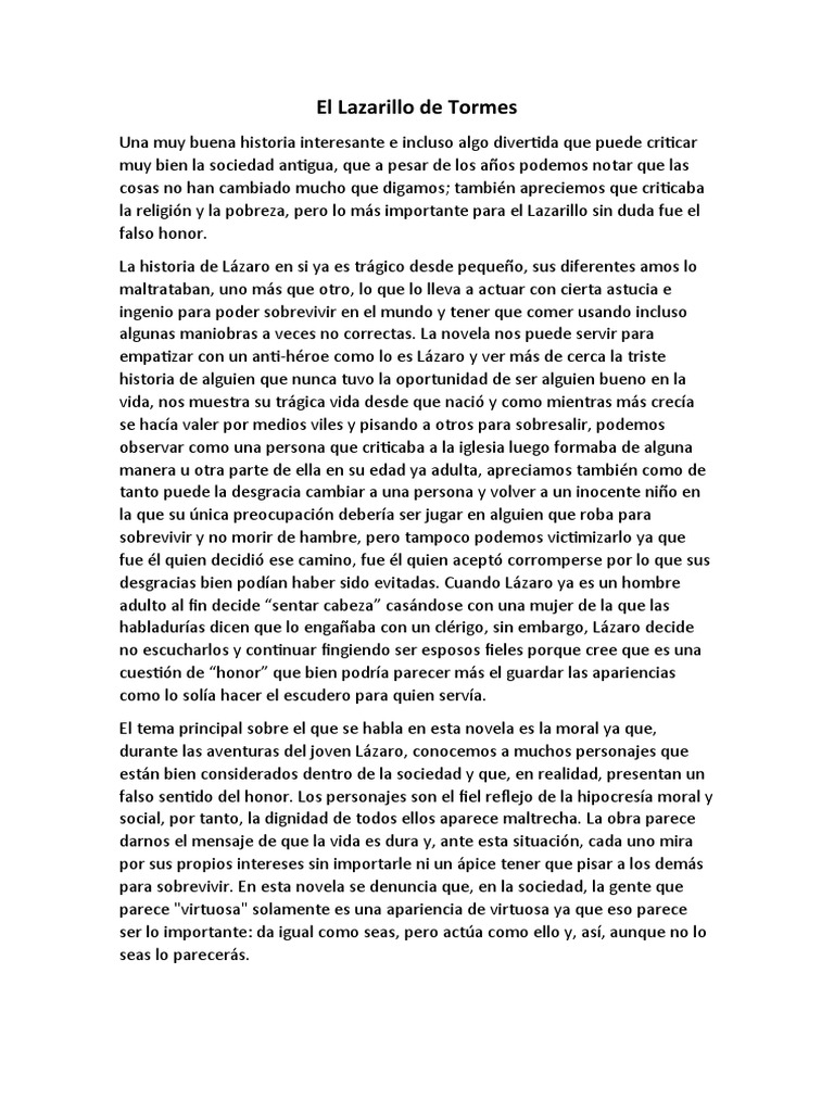 El Lazarillo de Tormes (Opinión) | PDF
