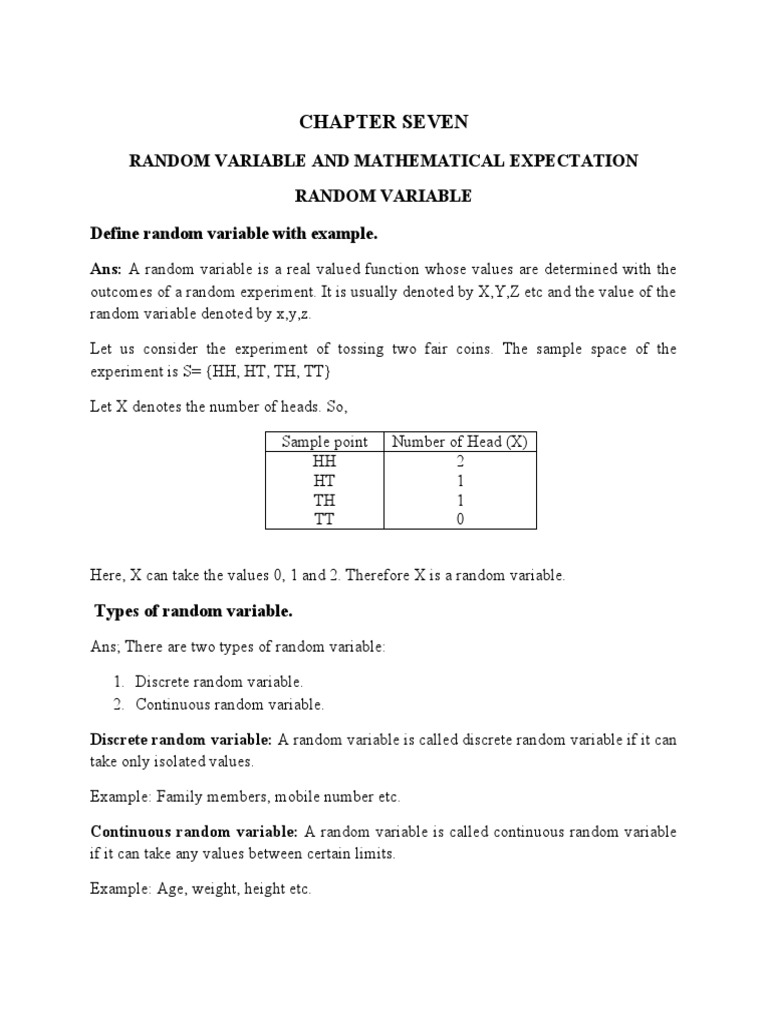 Chapter Seven Random Variable And Mathematical Expectation Random Variable Define Random