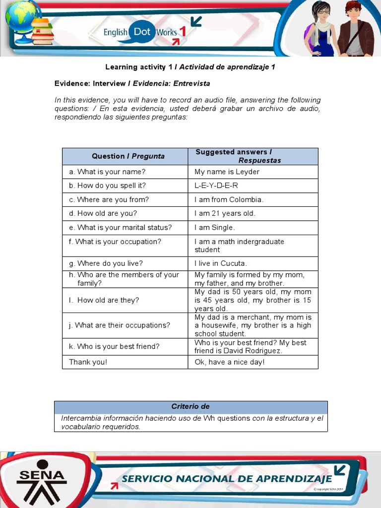 Learning Activity 1 / Actividad de Aprendizaje 1 Evidence: Interview ...
