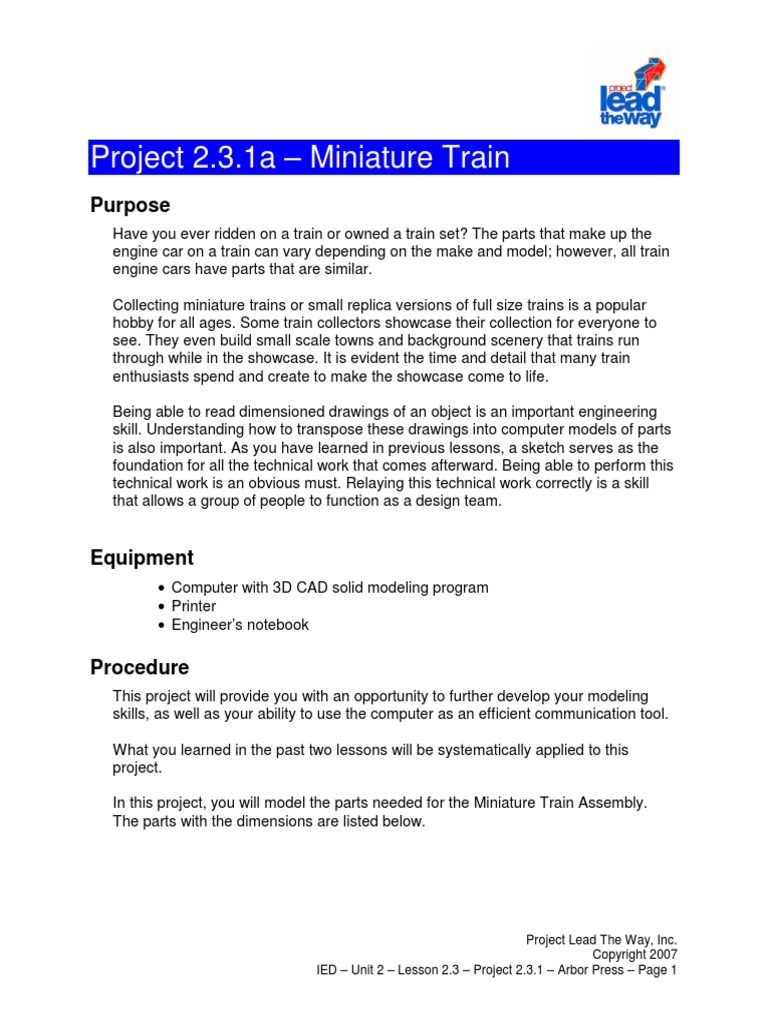 Project 2.3.1a - Miniature Train: Purpose | PDF | Computer Aided Design ...