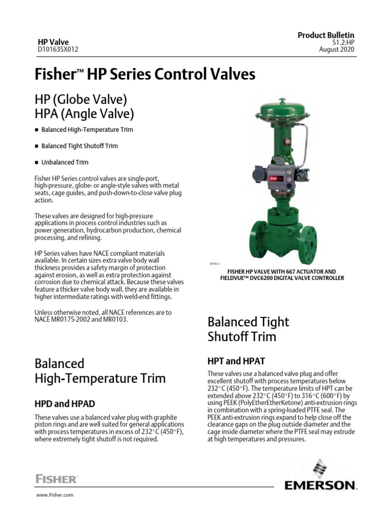 Fisher HP Series Control Valves: HP (Globe Valve) HPA (Angle Valve ...