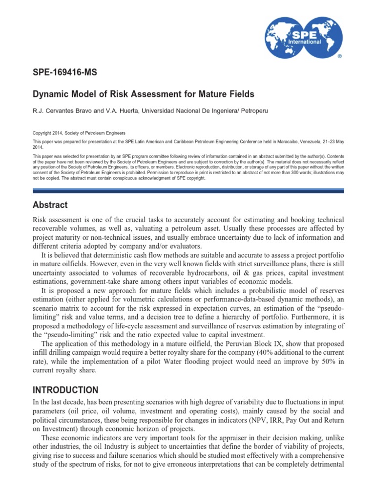 SPE-169416-MS Dynamic Model of Risk Assessment For Mature Fields | PDF ...