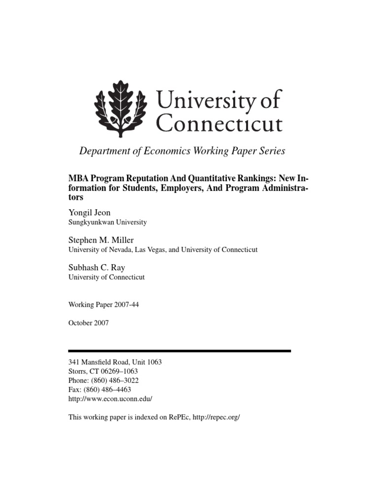 Department of Economics Working Paper Series | PDF | Master Of Business ...