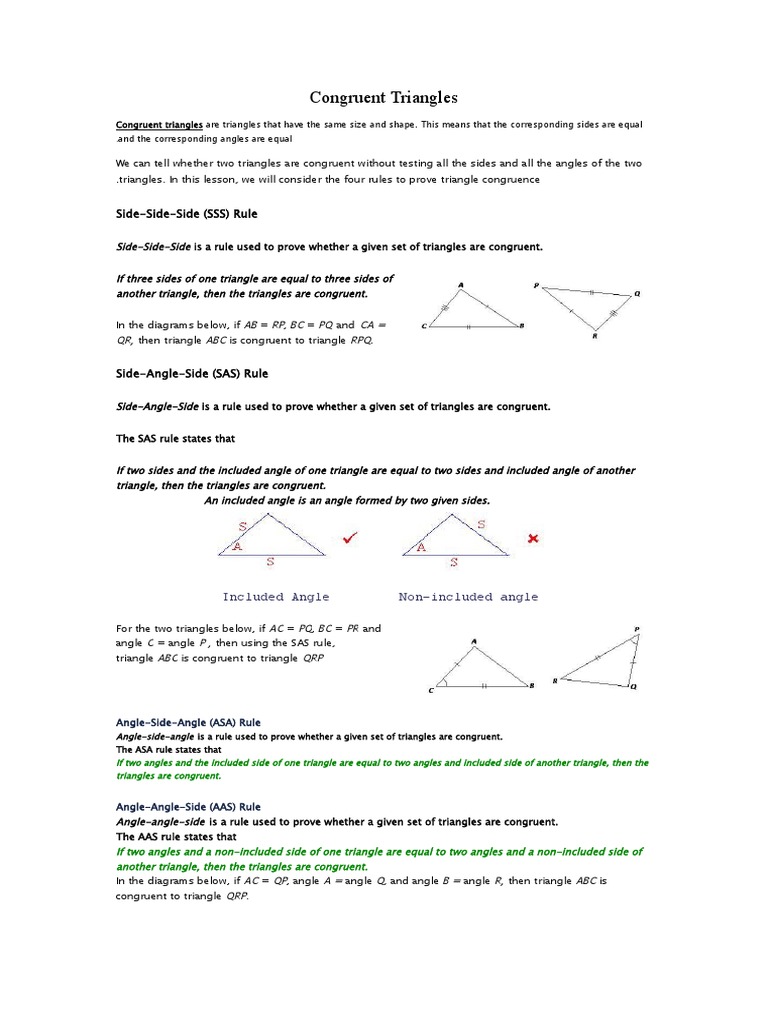 Congruent Triangles: Side-Side-Side (SSS) Rule | PDF