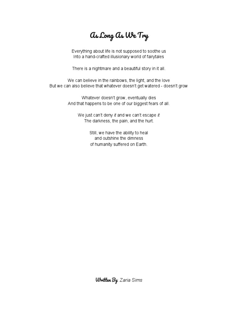 As Long As We Try by Zaria Sims | PDF
