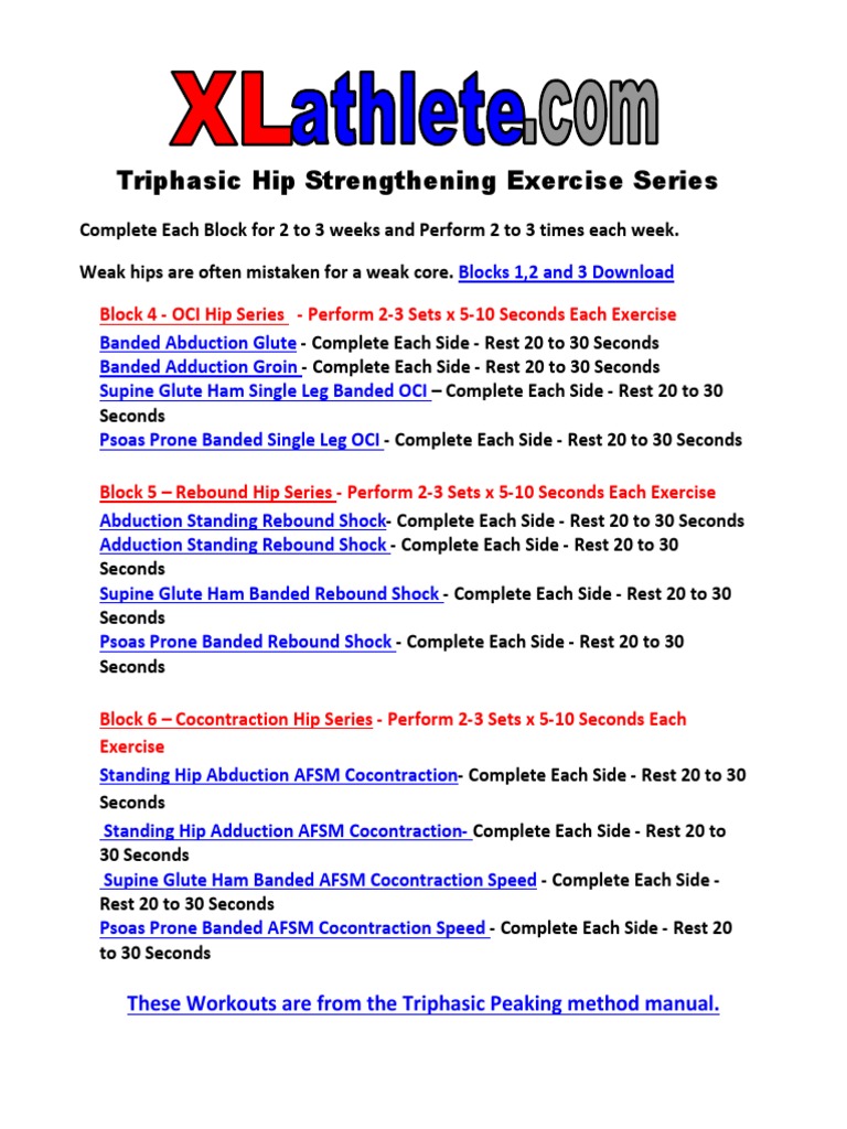 Triphasic Hip Exercise Series Block 3 4 5 PDF | PDF