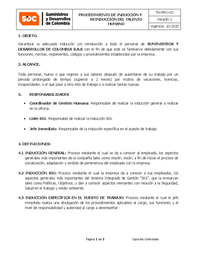 Procedimiento de Induccion y Reinducción Del Talento Humano | PDF | Razonamiento inductivo ...