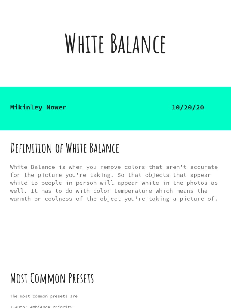 White Balance: Definition & Presets | PDF