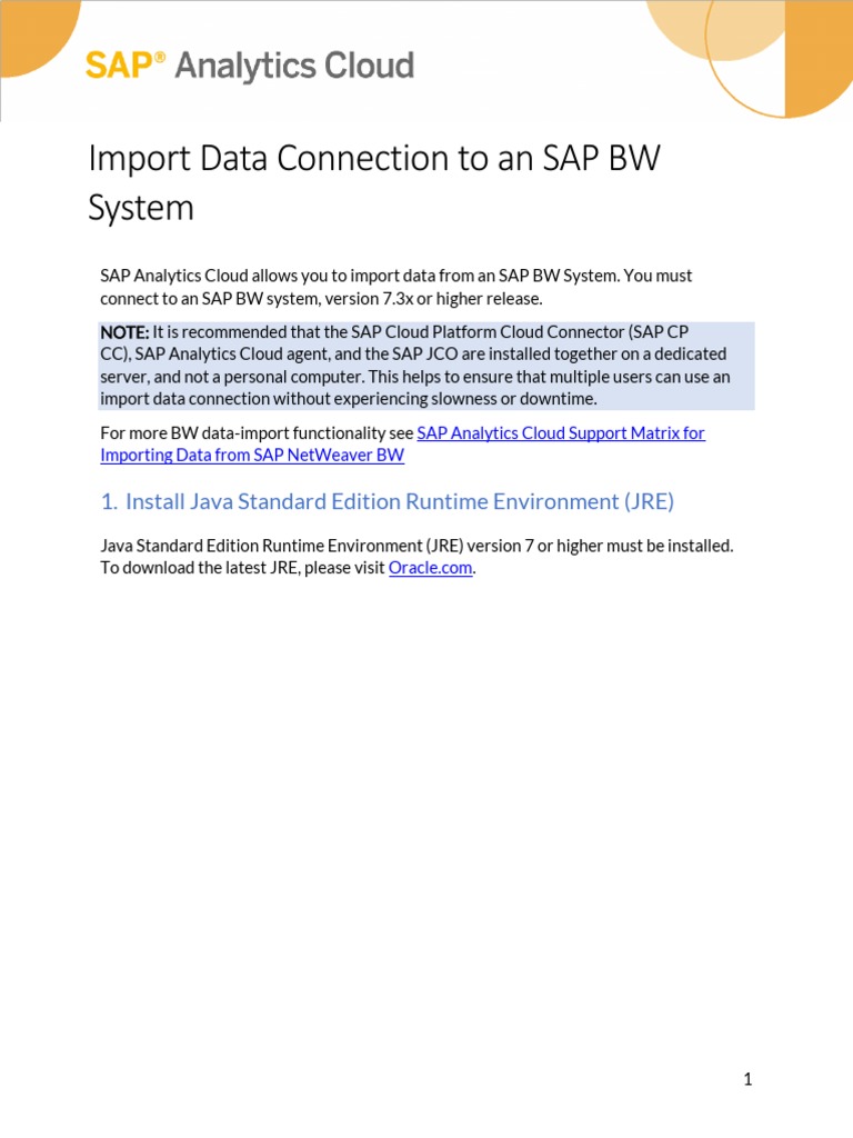 Import Data Connection To An SAP BW System: 1. Install Java Standard ...