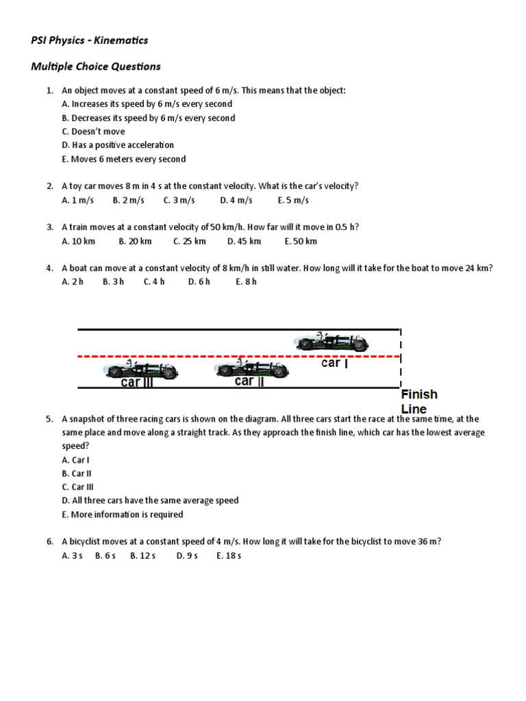 Kinematics MCQs for Physics Students | PDF | Acceleration | Velocity