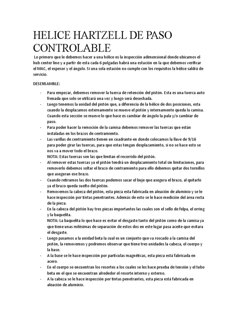 Desensamble y Ensamble de Hélice Hartzell | PDF | Pistón | Acero