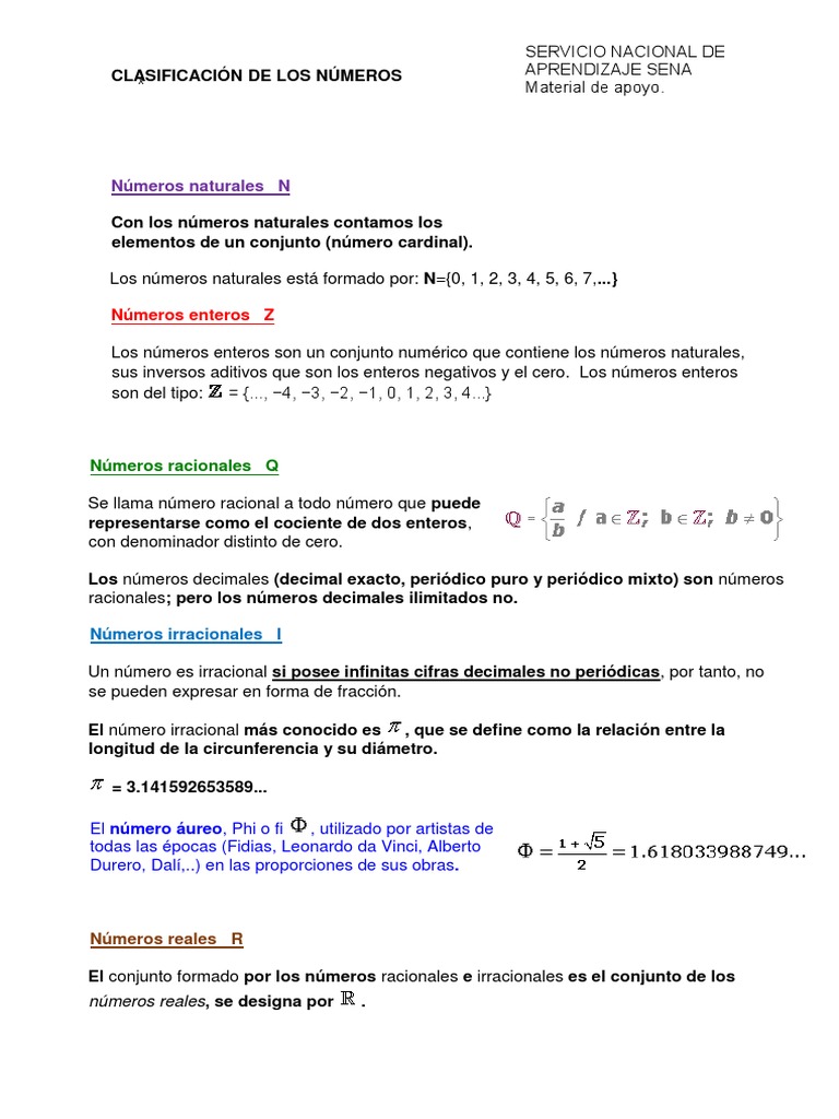 Guia Clasificacion de Los Numeros | PDF | Números | Número racional