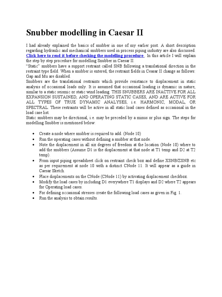Snubber Modelling in Caesar II Guide | PDF