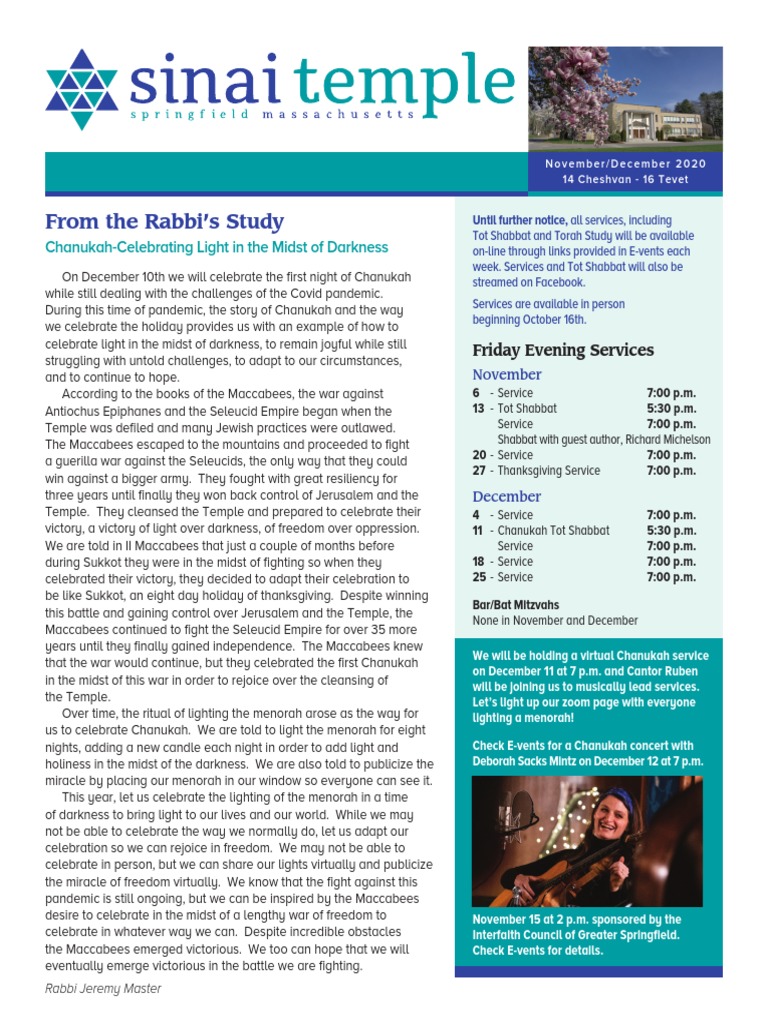 Sinai Temple Bulletin Nov | PDF | Hanukkah | Maccabees