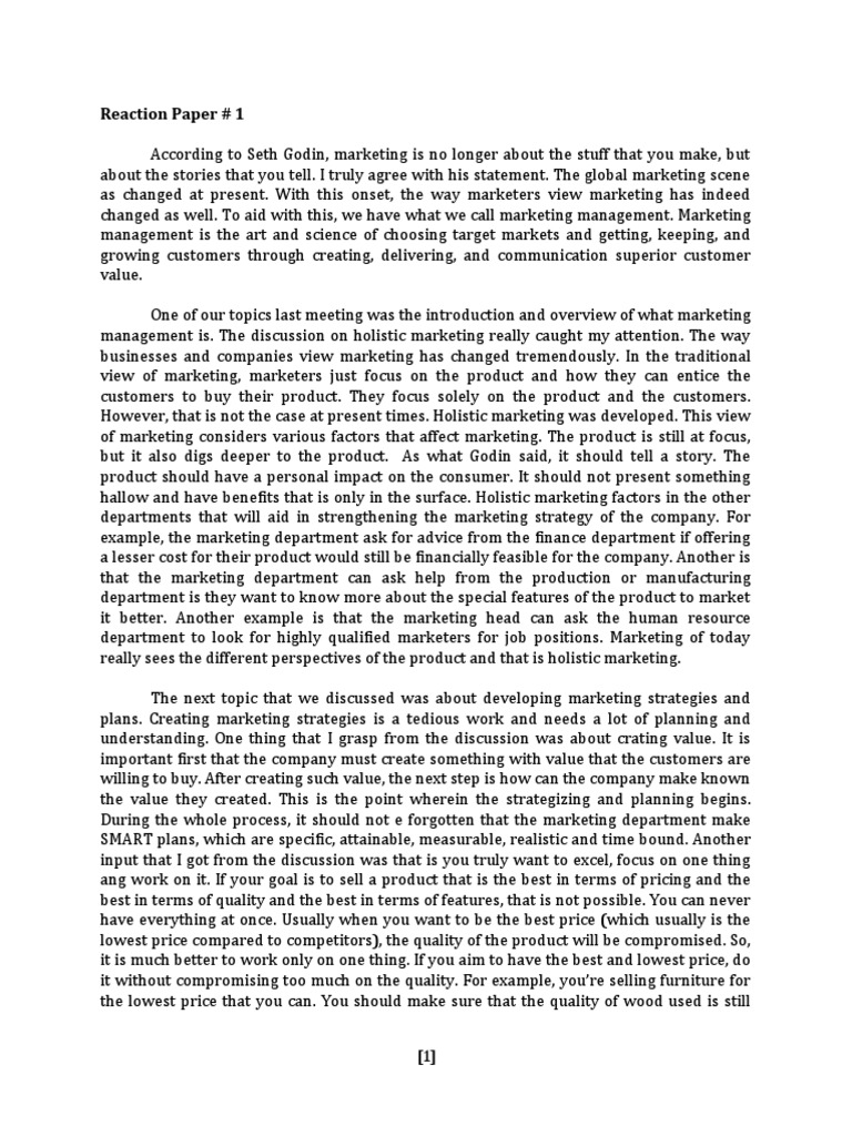 Reaction Paper # 1 Marketing Management | PDF | Marketing Research ...