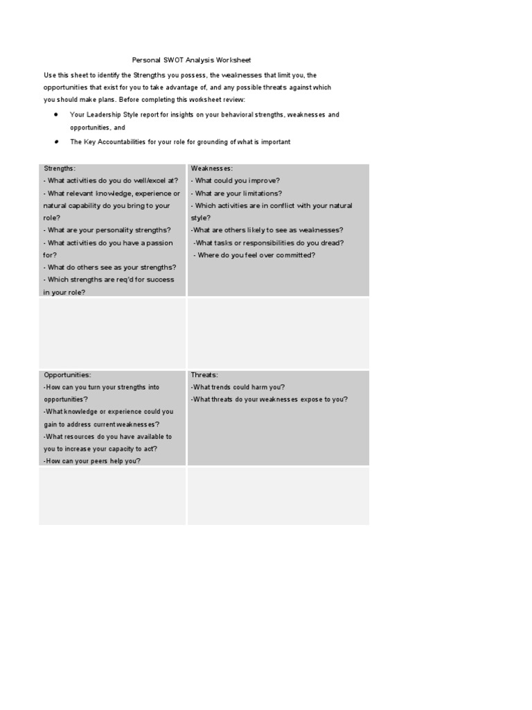 Personal SWOT Analysis Worksheet | PDF