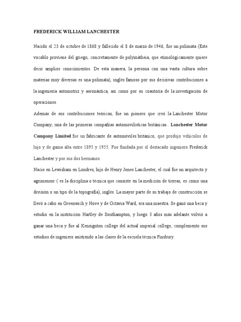 Frederick William Lanchester .. | PDF | Fuerza | Ecuaciones