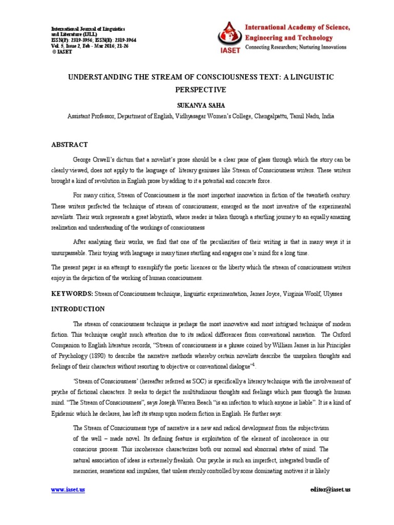 Understanding The Stream of Consciousnes | PDF | Consciousness | Writers