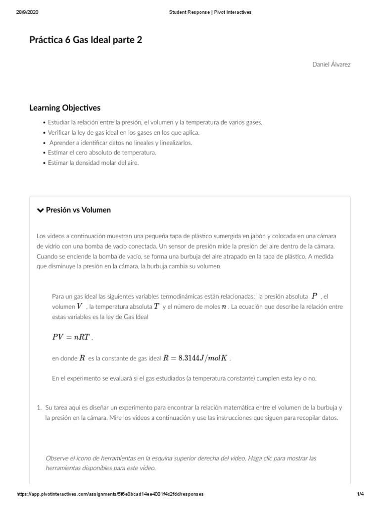 Estudio de la Ley de Gas Ideal | PDF | Gases | Presión