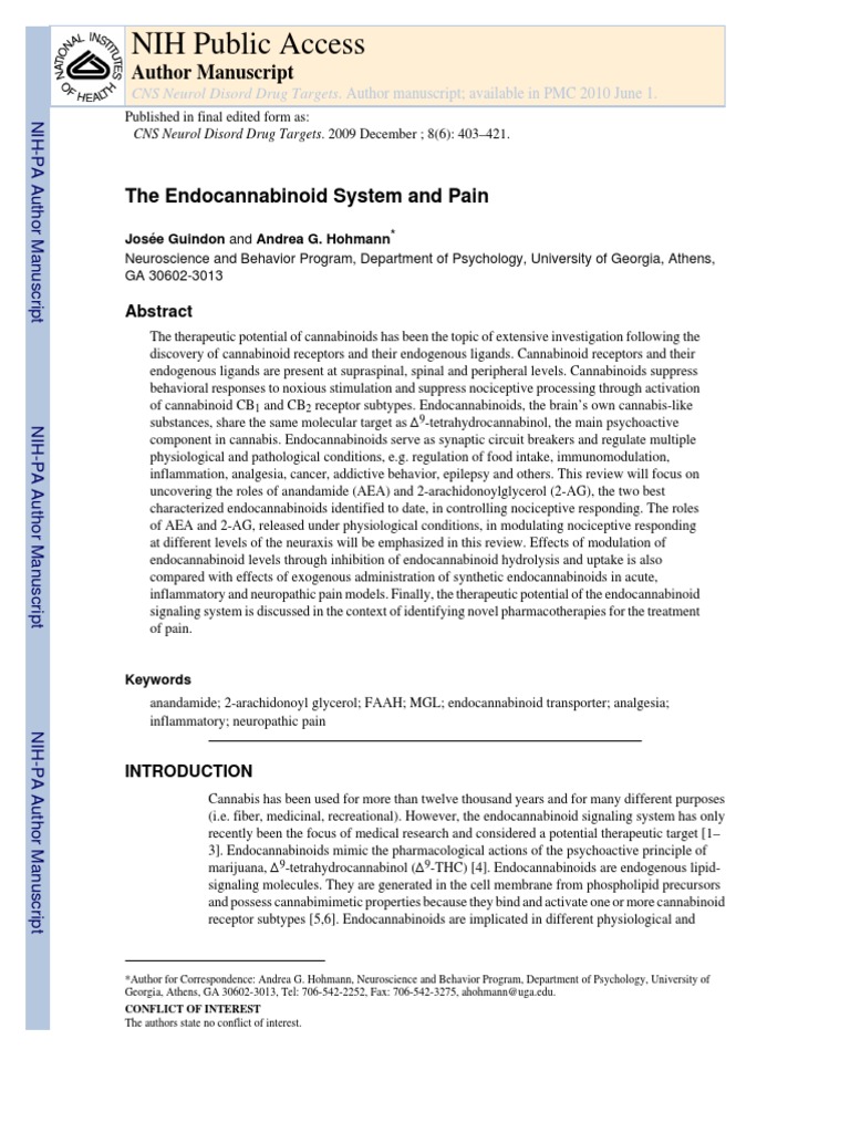 The Endocannabinoid System and Pain | PDF | Neurotransmitter | Receptor ...