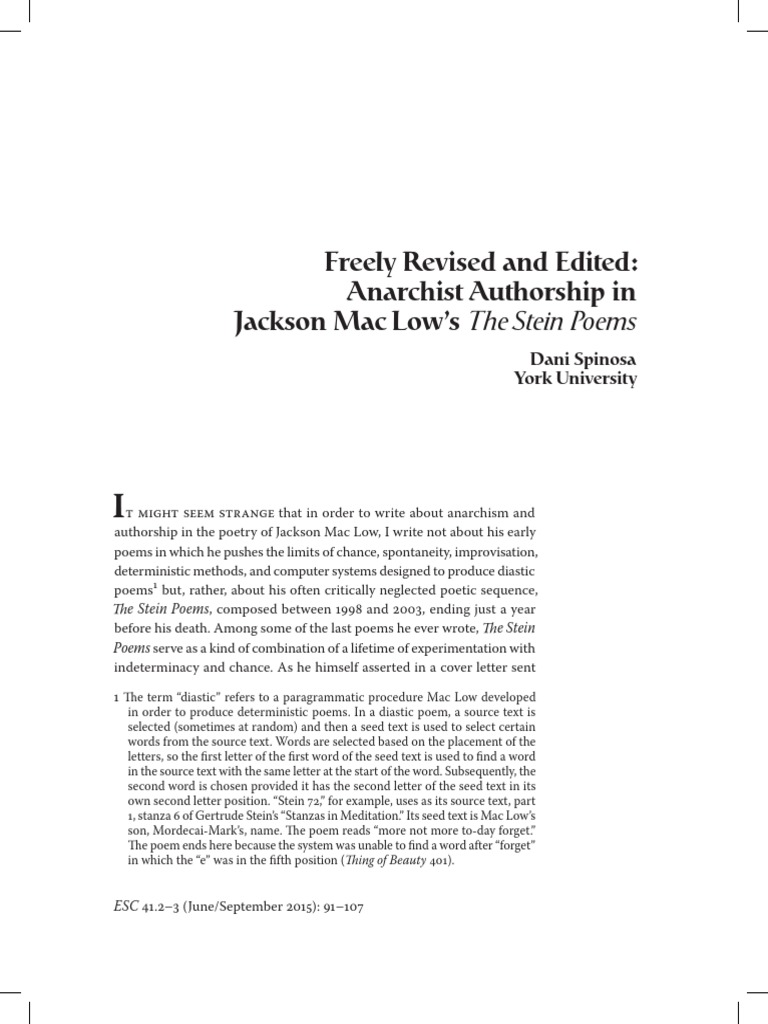Freely Revised and Edited: Anarchist Authorship in Jackson Mac Low's ...