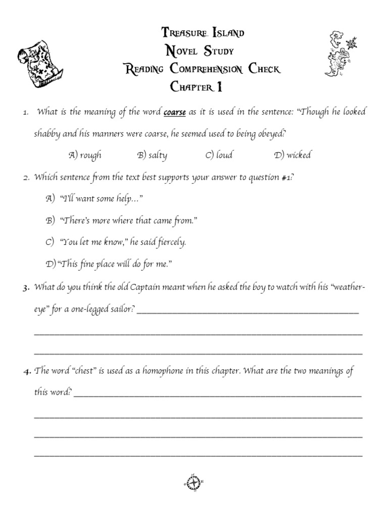 Treasure Island Novel Study Reading Comprehension Check | PDF | Crossword