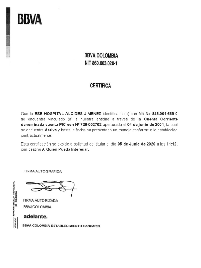 Certificacion Bancaria para Modificar - Pic Municipal | PDF