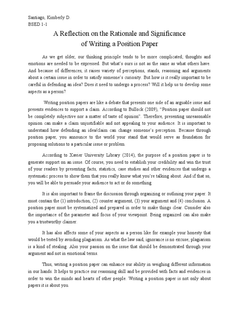 A Reflection On The Rationale and Significance of Writing A Position ...