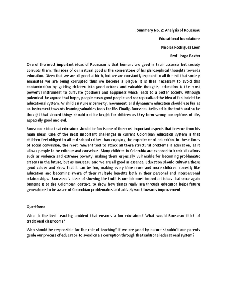 Rousseau_Summary | PDF | Jean Jacques Rousseau | Good And Evil