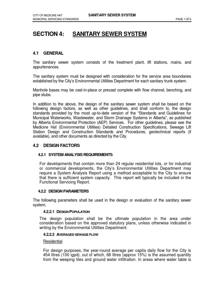 Section 4: Sanitary Sewer System: 4.1 General | PDF | Sanitary Sewer ...