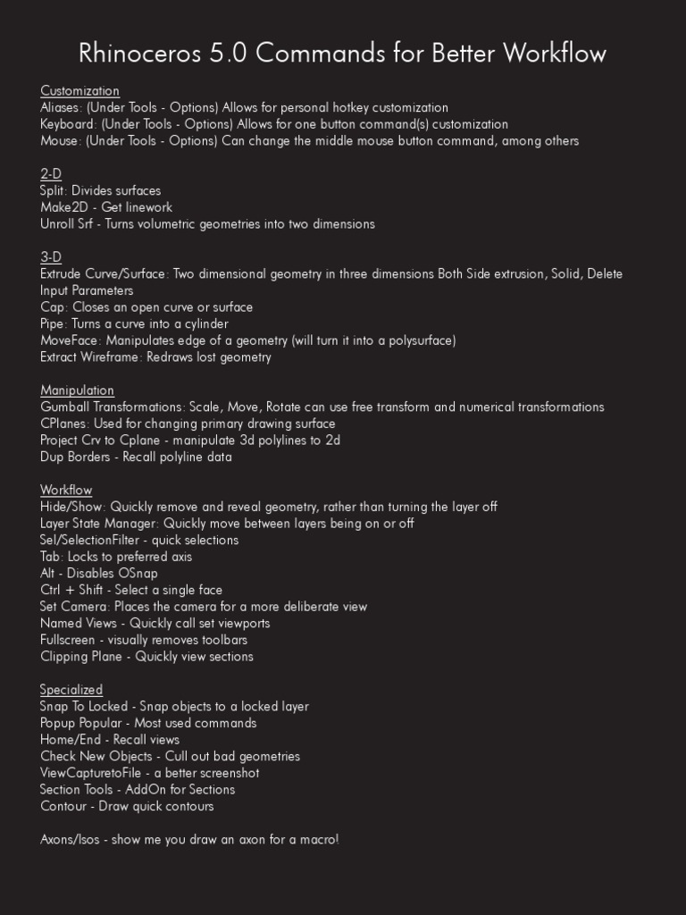 Rhinoceros 5.0 Commands For Better Workflow | PDF