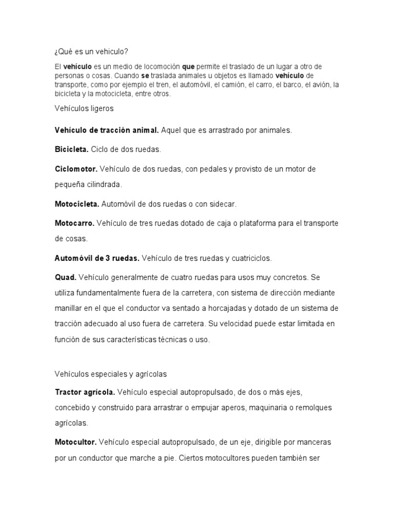 Definición y Tipos de Vehículos | PDF | Sistema de freno antibloqueo ...
