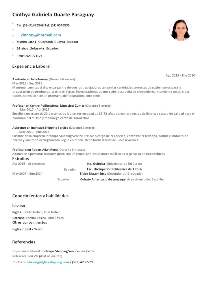 CV Cinthya Gabriela Duarte Pasaguay | PDF