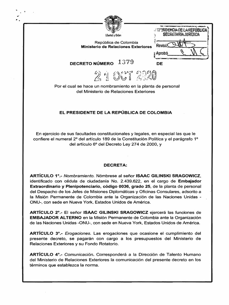Isaac Gilinski Sragowicz Fue Nombrado Embajador Alterno de Colombia ...
