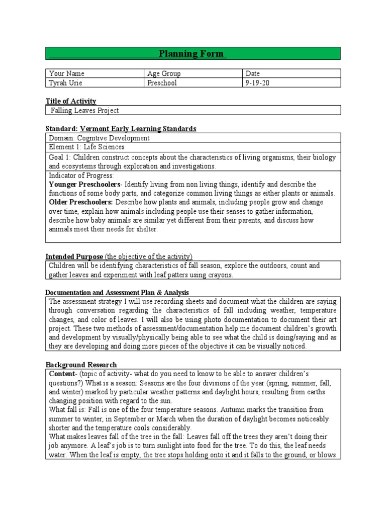 Preschool Falling Leaves Activity Plan | PDF | Autumn | Preschool