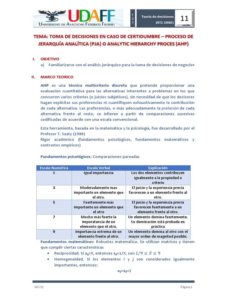 L11 Ejercicio AHP | PDF | Matriz (Matemáticas) | Vector Euclidiano